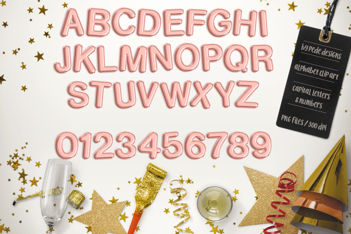 Rose Gold Foil Balloon Letters Clip Art, Foil Balloon Alphabet, Party ...