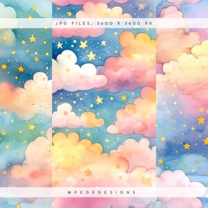 Cute Sky Digital Paper, Nursery Digital Paper Pack, Clouds Printable ...