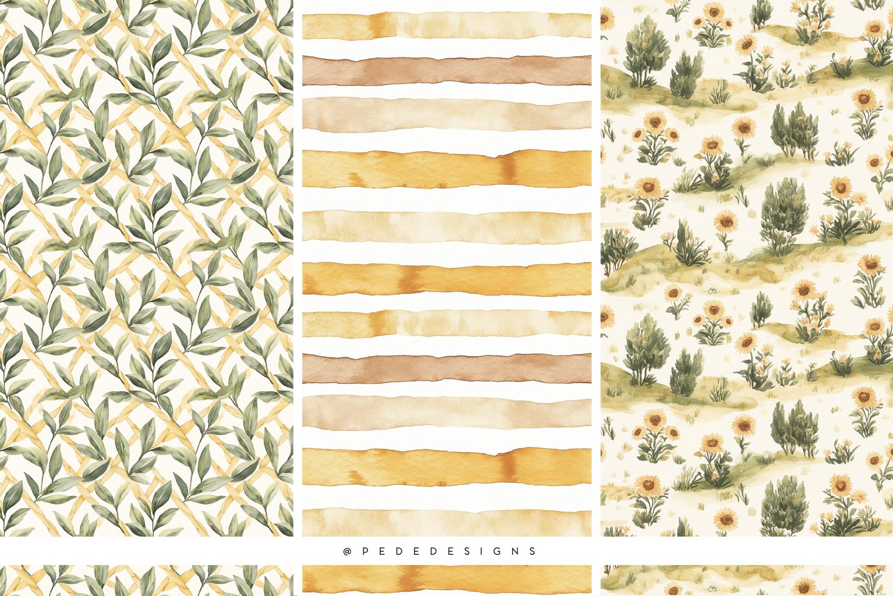 Sunflower Bliss Digital Papers, Summer Digital Papers, Yellow Repeating ...