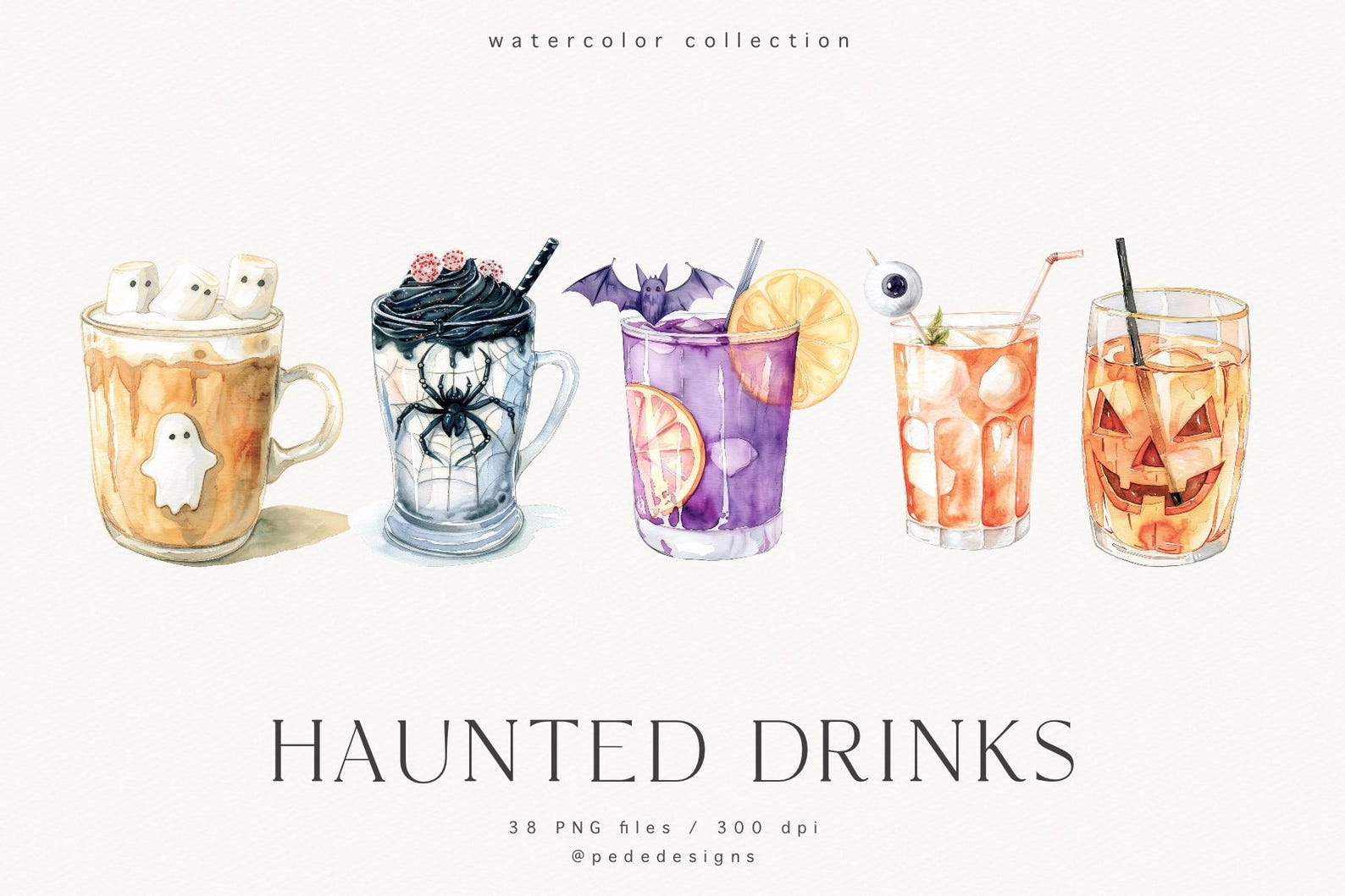 Haunted Drinks Clip Art Set, Watercolor, Menu Clipart, Halloween Party ...