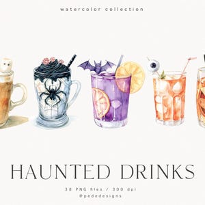 Haunted Drinks Clip Art Set, Watercolor, Menu Clipart, Halloween Party ...