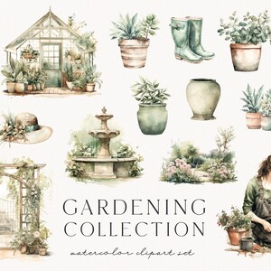 Gardening Collection, Watercolor Garden Plants, Spring Garden Graphics ...