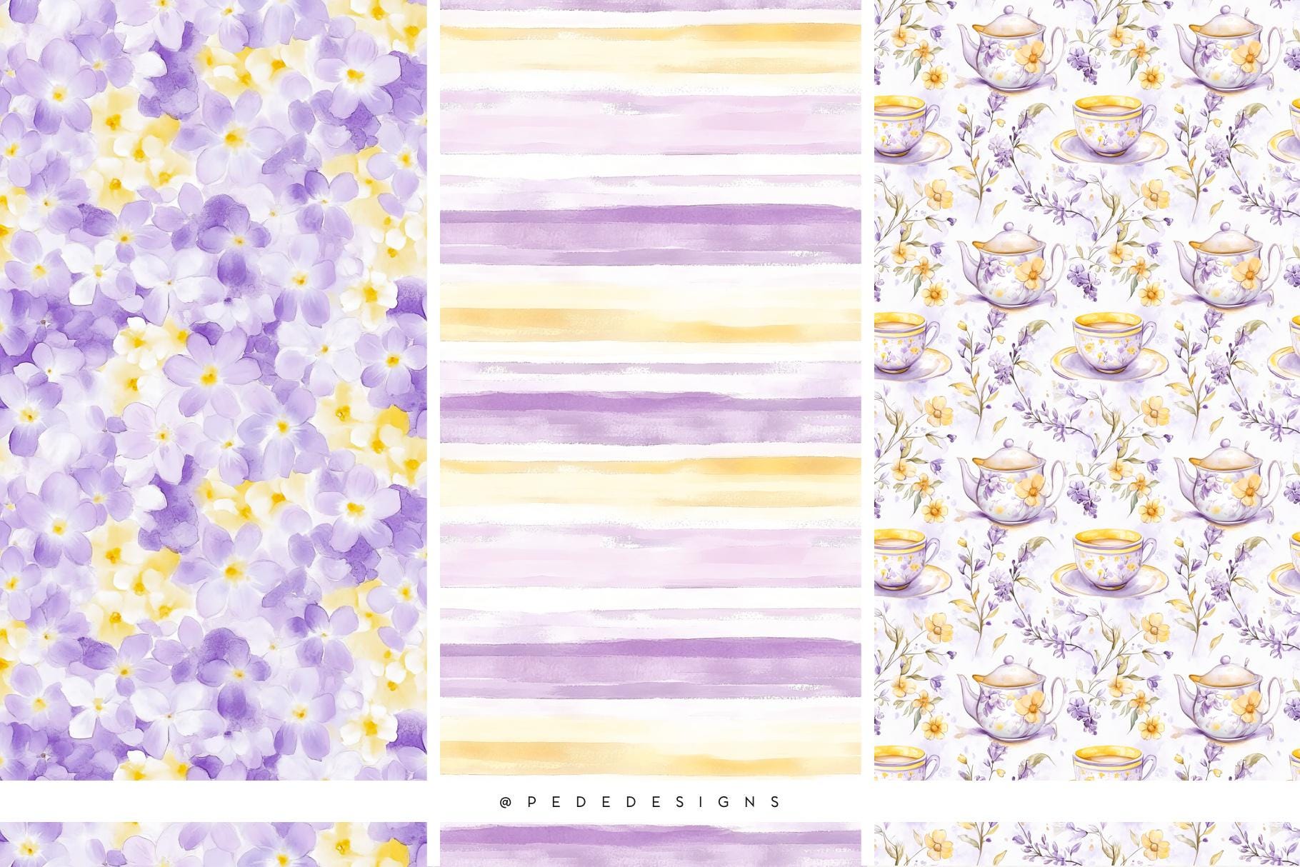 Purple Spring Digital Paper Set: Floral Seamless Patterns (digital ...