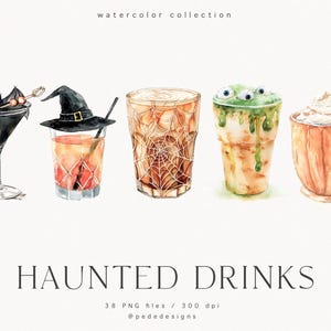 Haunted Drinks Clip Art Set, Watercolor, Menu Clipart, Halloween Party ...