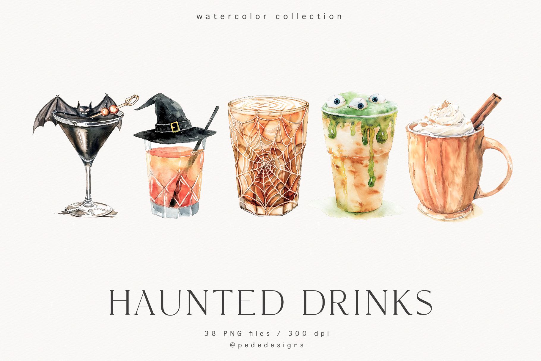 Haunted Drinks Clip Art Set, Watercolor, Menu Clipart, Halloween Party ...