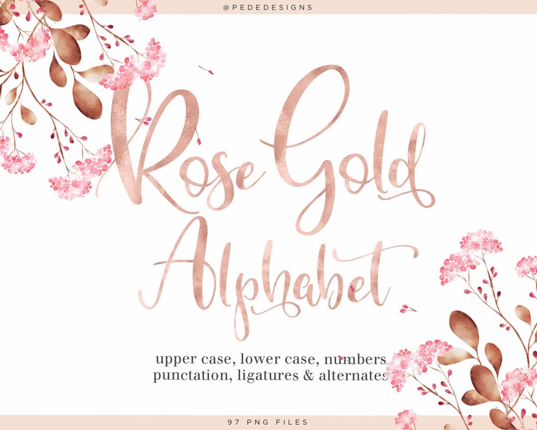 Rose Gold Foil Alphabet Clipart, Rose Gold Digital Alphabet, Metallic ...