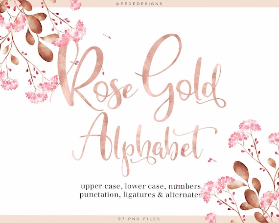 Rose Gold Foil Alphabet Clipart Rose Gold Digital Alphabet - Etsy
