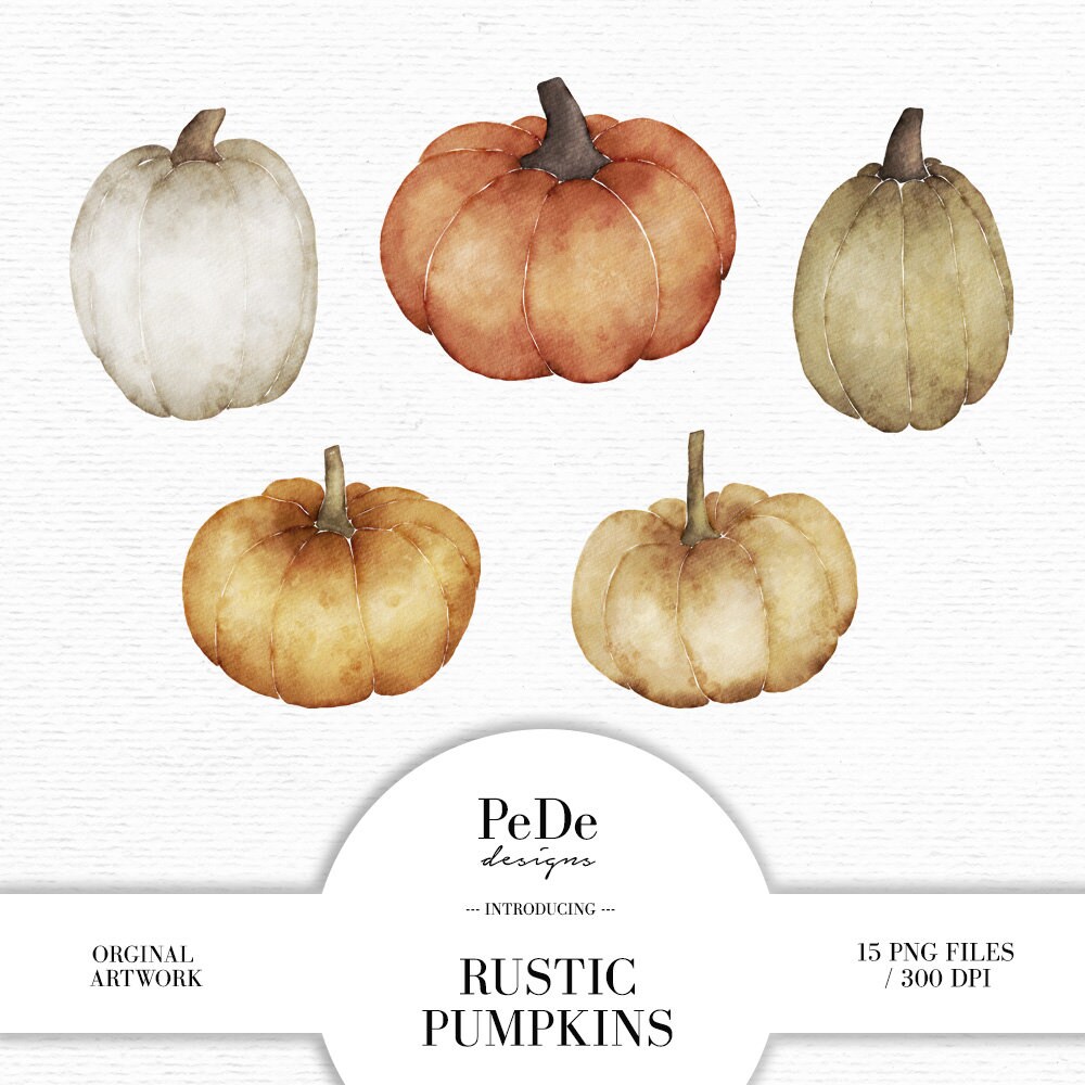 Watercolor Rustic Pumpkins Clip Art Autumn Cliparts Fall - Etsy