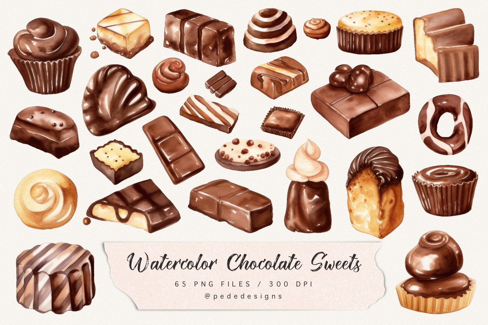 Watercolor Chocolate Sweets Clip Art Candy Clipart Dessert - Etsy
