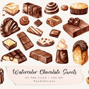 Watercolor Chocolate Sweets Clip Art, Candy Clipart, Dessert ...