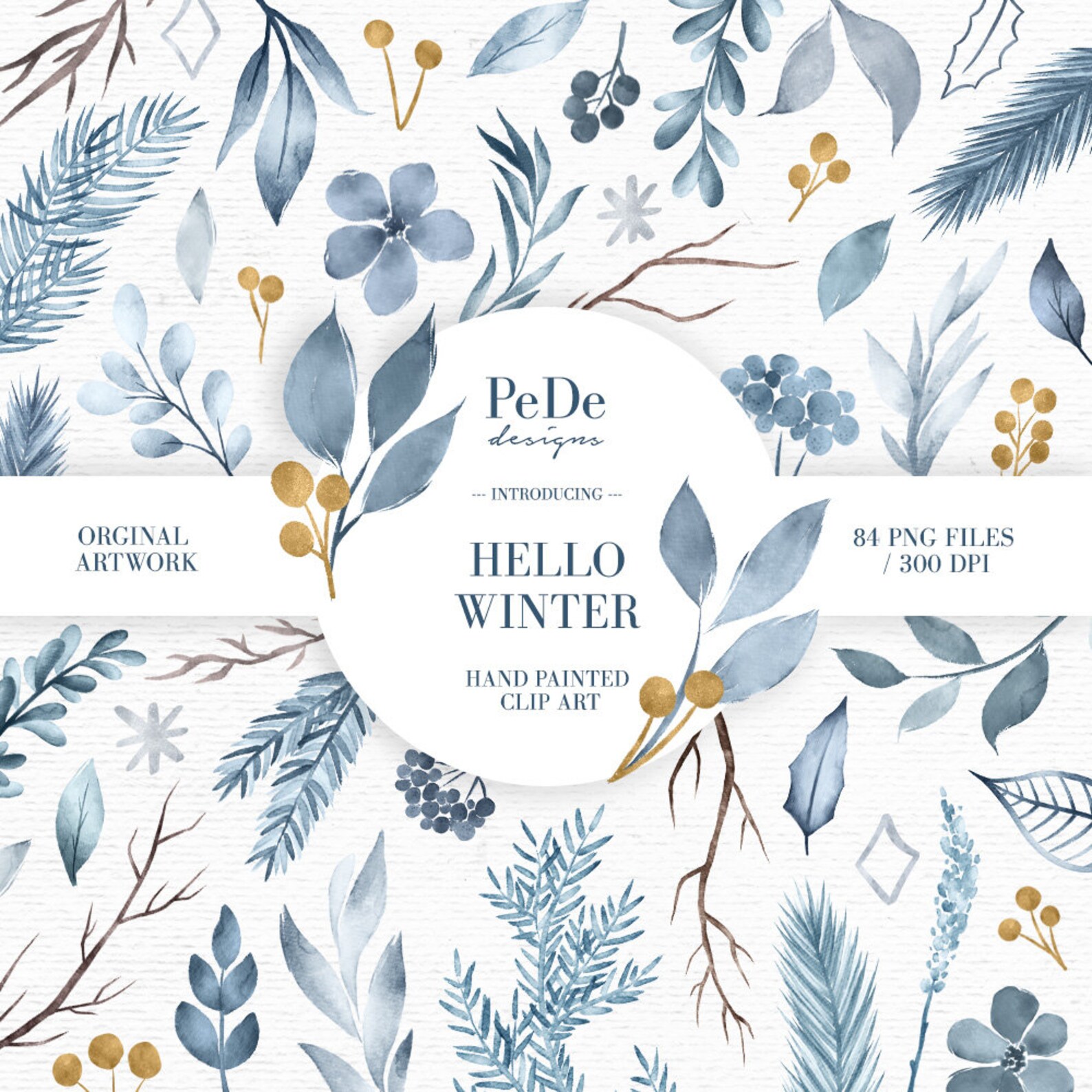 Hello Winter, Watercolor Winter Clip Art, Winter Floral Cliparts ...