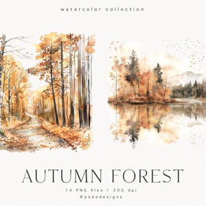 Autumn Forest Clip Art Set, Watercolor Landscape, Watercolor Fall ...