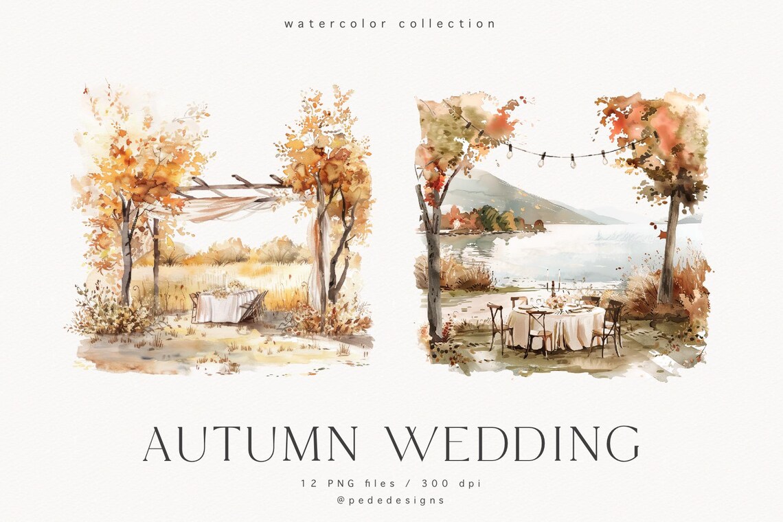 Wedding Illustrations, Watercolor Wedding Clipart, Autumn Graphics ...