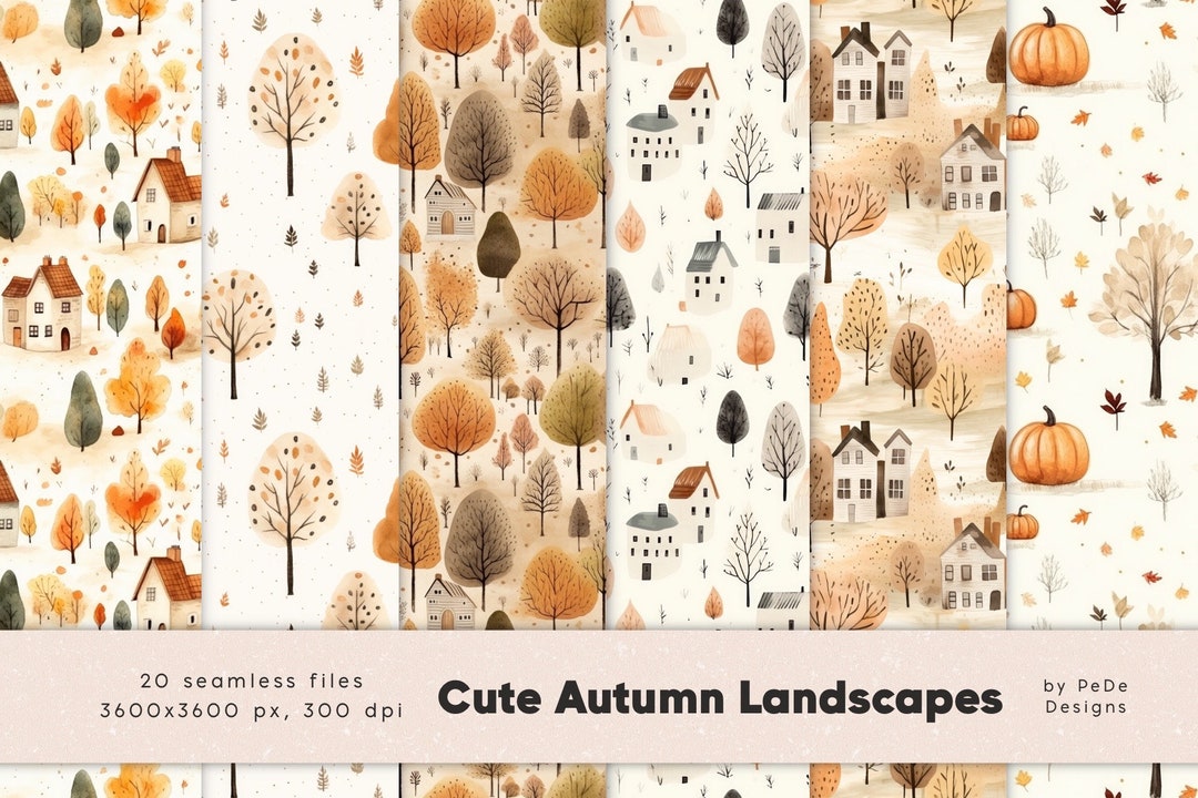 Cute Autumn Landscapes Digital Papers, Fall Seamless Paper Pack ...