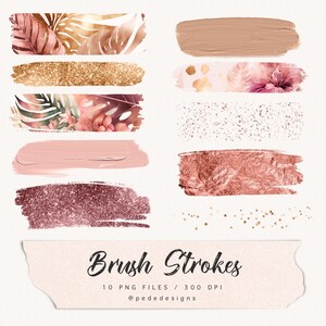 Brush Strokes Clipart, Tropical, Pink, Rose Gold Foil, Blue Glitter ...