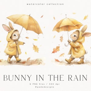 Bunny in the Rain Clip Art Set, Watercolor Clipart, Watercolor Baby ...
