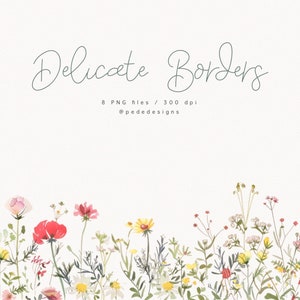 Delicate Borders, Watercolor Wild Flowers Clipart, Watercolor Floral ...