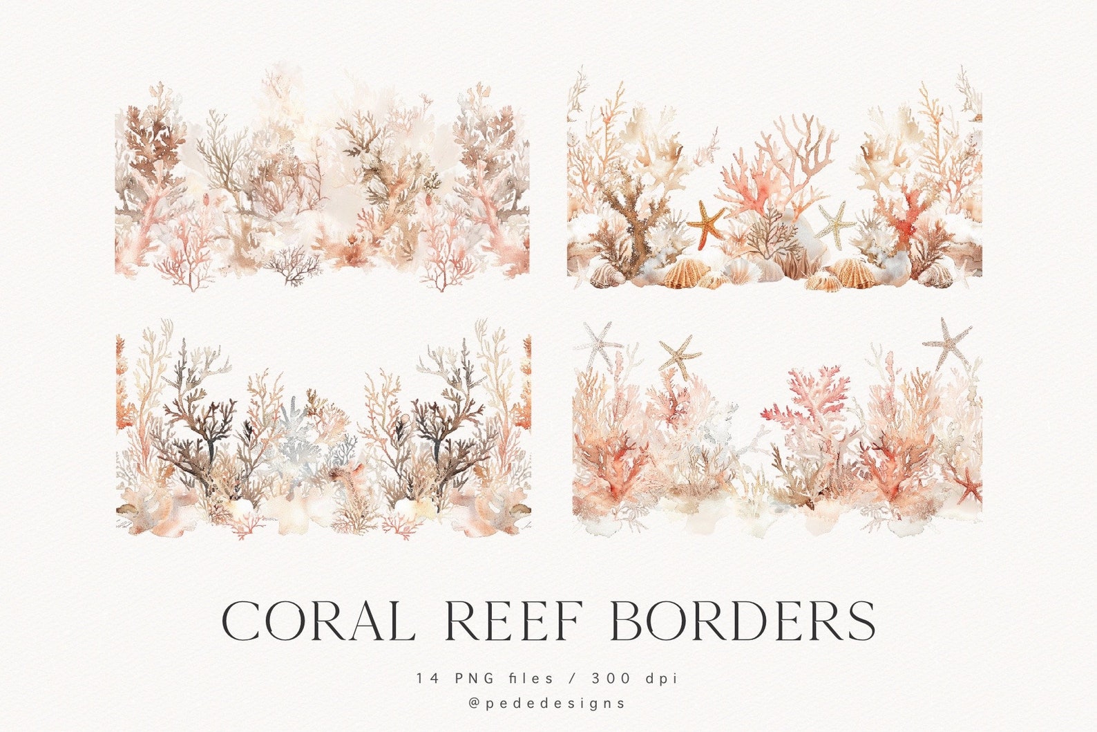 Coral Reef Borders, Watercolor Sea Clipart, Ocean Png Graphics ...