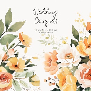 Wedding Bouquets, Watercolor Peach Flowers, Floral Clipart, Wedding ...