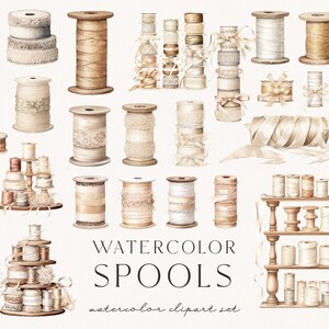 Watercolor Spools, Watercolor Sewing Clipart, Lace, Ribbon, Spool of ...
