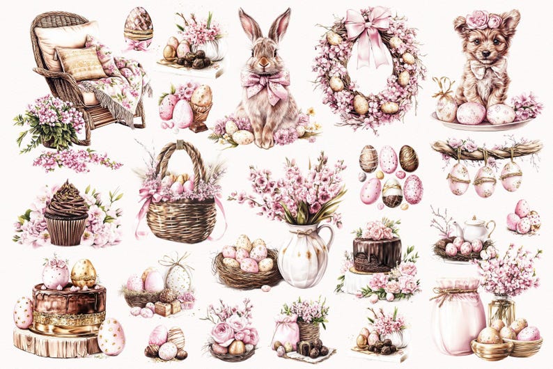 Glam Easter Clip Art Set, Watercolor Seasonal Graphics, Girl Clipart ...