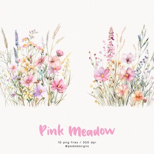 Pink Meadow, Watercolor Meadow Clipart, Watercolor Wild Floral, Floral ...