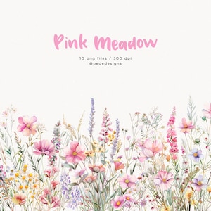 Pink Meadow, Watercolor Meadow Clipart, Watercolor Wild Floral, Floral ...