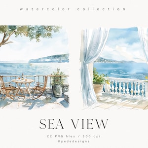 Sea View Illustration, Watercolor View Clipart, Travel Graphics, Summer ...