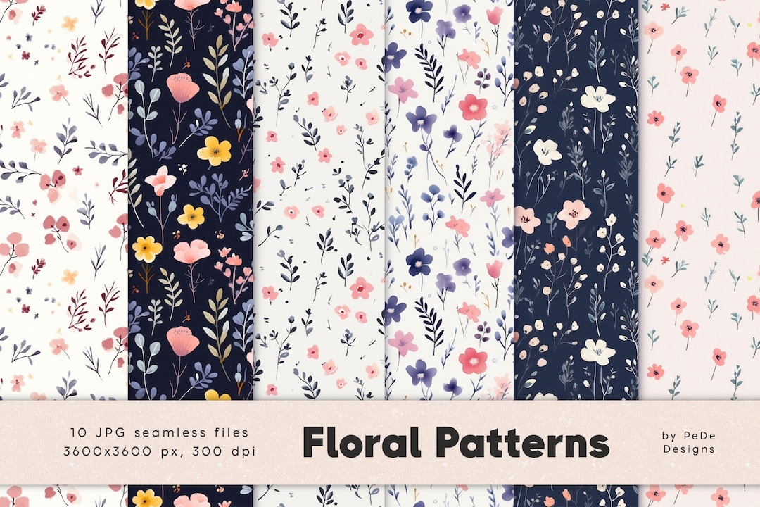 Floral Digital Paper Pack, Watercolor Tiny Flowers, Seamless Patterns ...