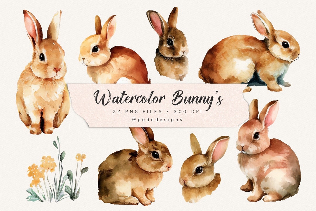 Watercolor Bunny Clip Art, Baby Bunnies Png, Easter Clipart, Rabbit Png ...