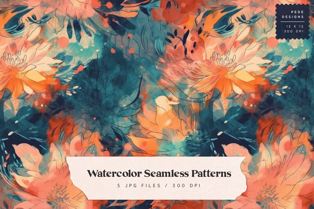 Watercolor Floral Digital Paper, Chaotic Colorful Pattern, Seamless ...