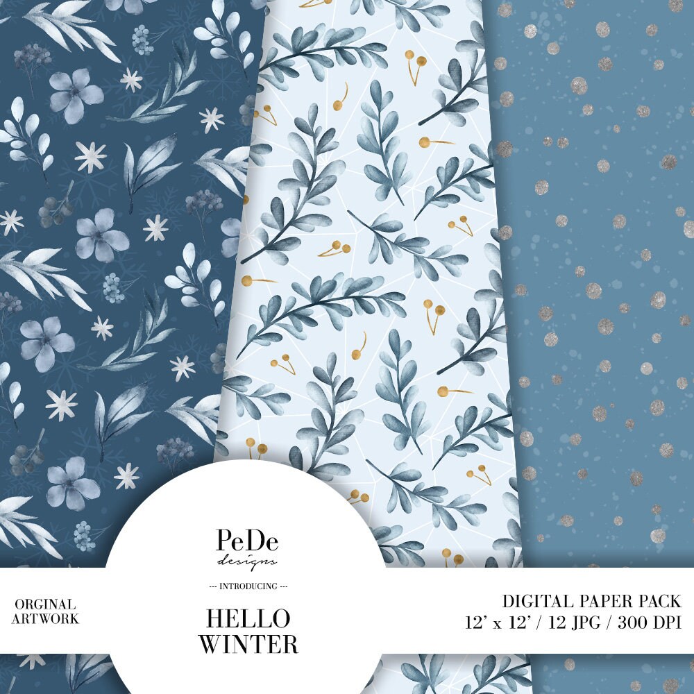 Hello Winter Winter Digital Paper Pack Watercolor Winter - Etsy