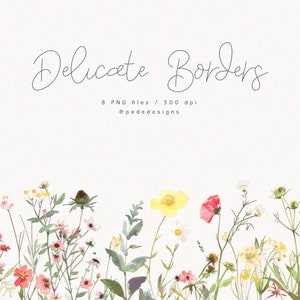 Delicate Borders, Watercolor Wild Flowers Clipart, Watercolor Floral ...