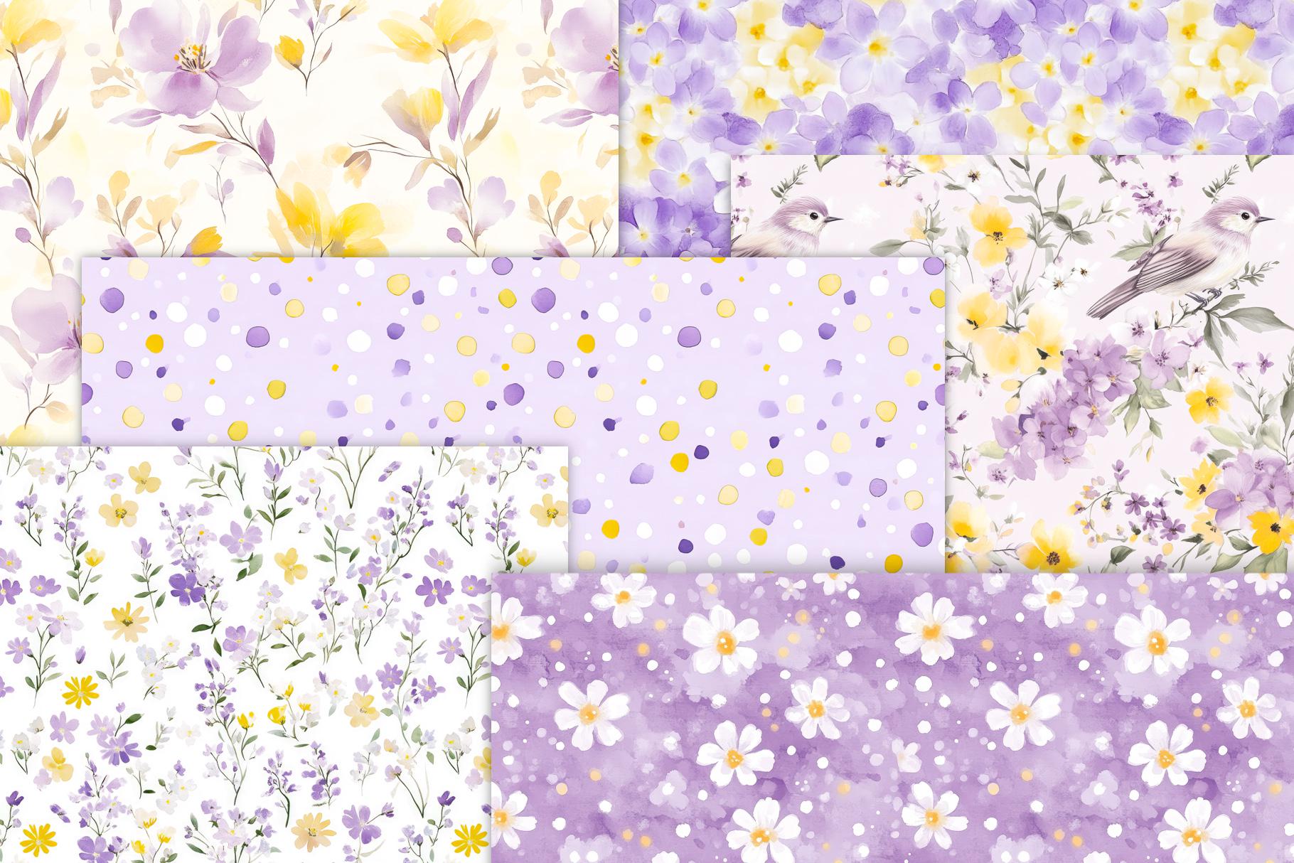 Purple Spring Digital Paper Set: Floral Seamless Patterns (digital ...