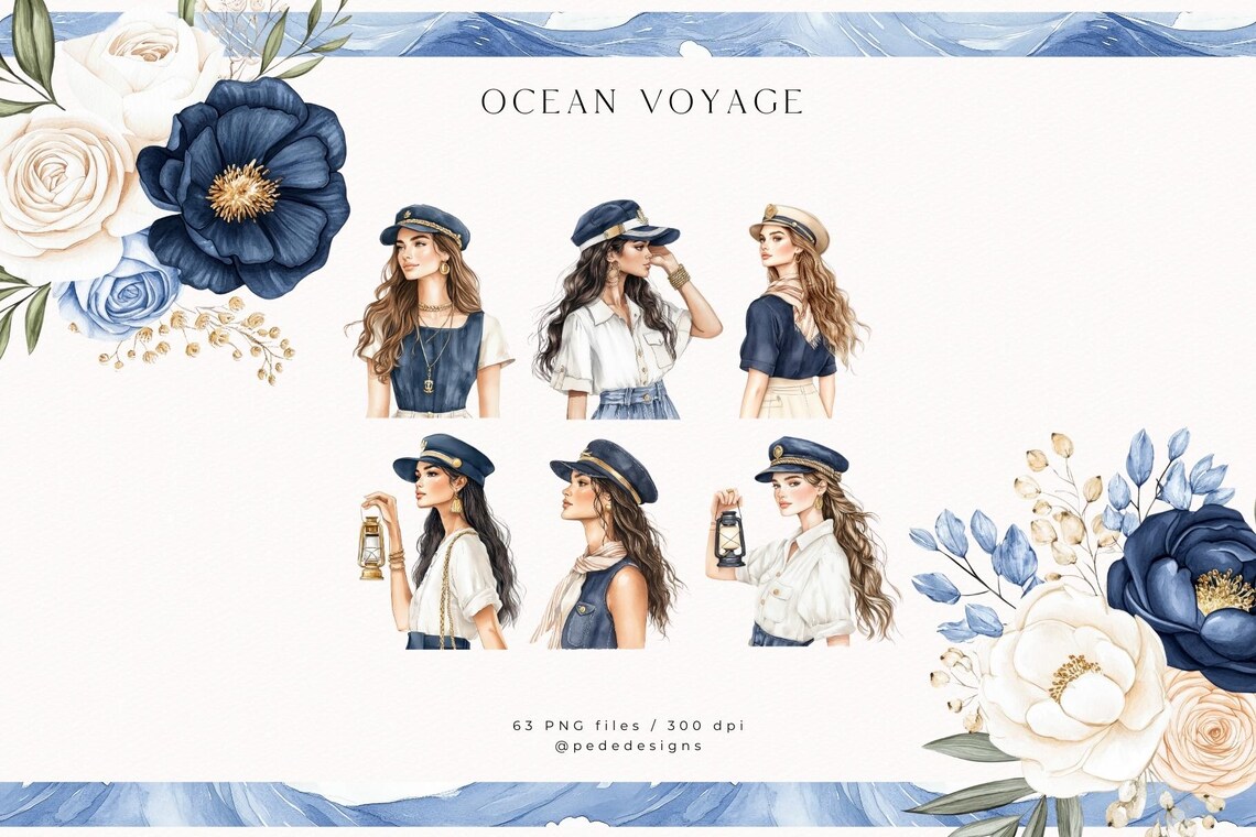 Watercolor Nautical Clipart: Ocean Voyage Graphics (PNG Download) - Etsy