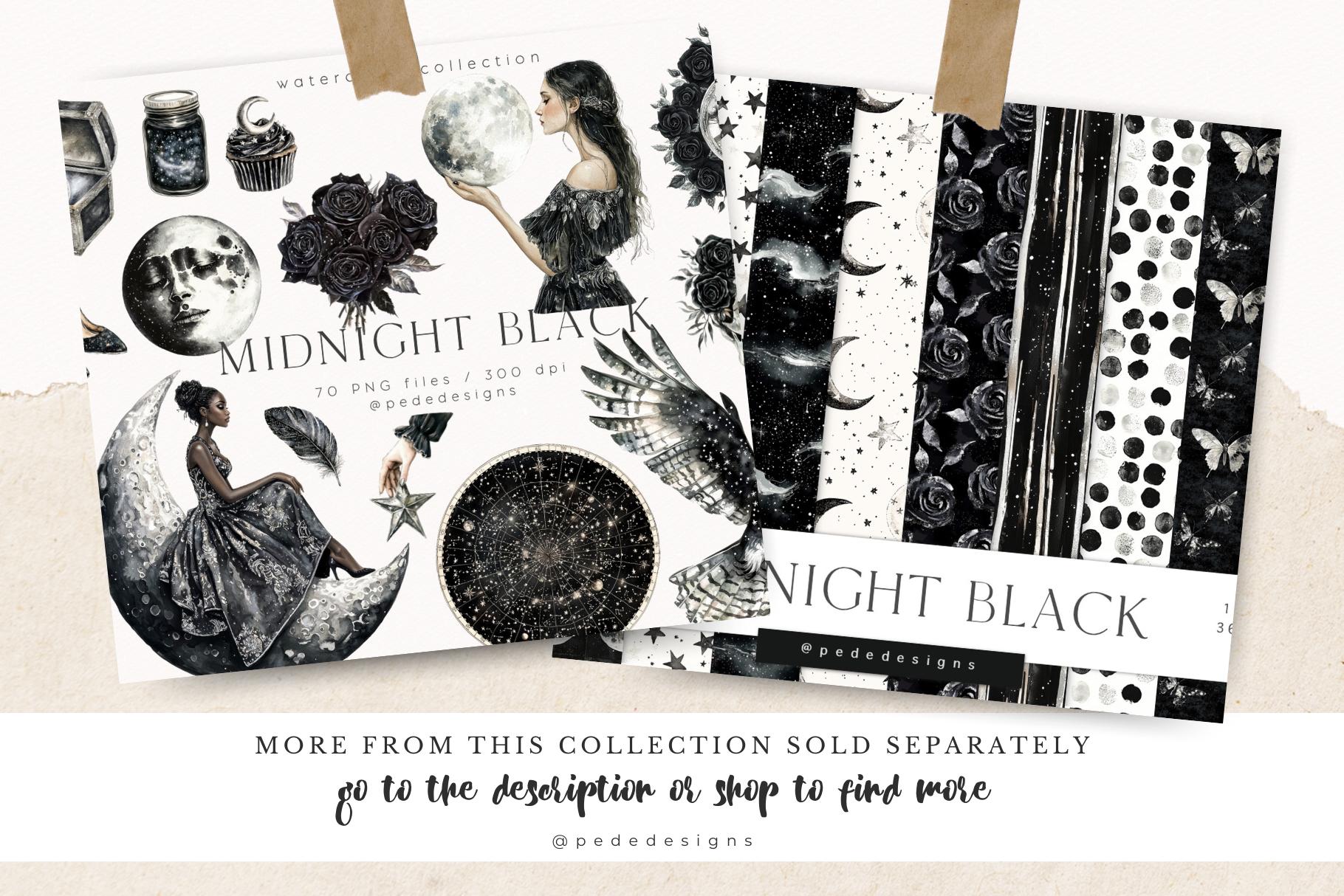 Midnight Black Digital Papers Set, Celestial Digital Paper Pack ...
