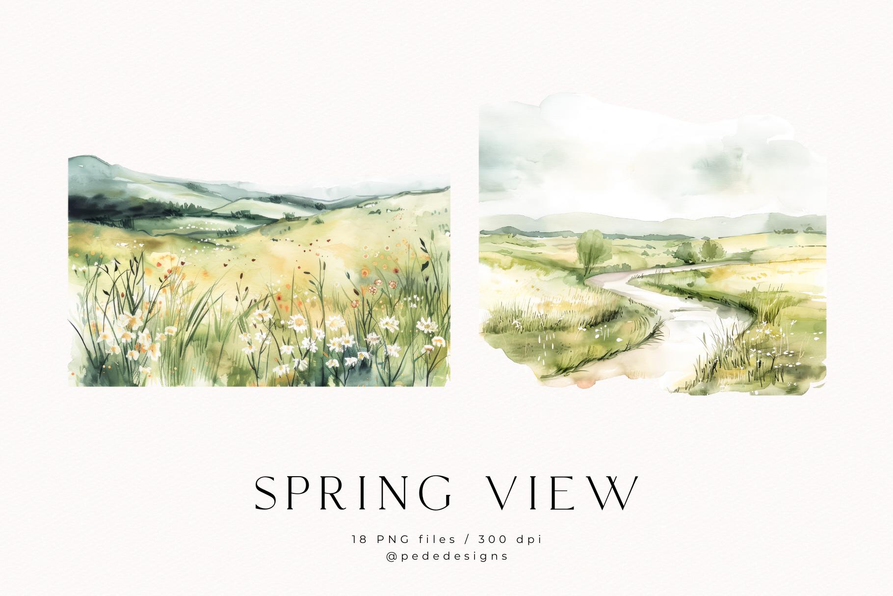 Spring View Landscape, Watercolor Lake Scenery, Spring Png, Landscape ...