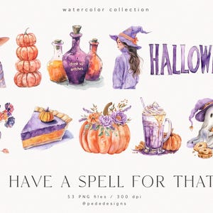 Watercolor Halloween Clipart Bundle: Witch, Pumpkin, Trick or Treat ...