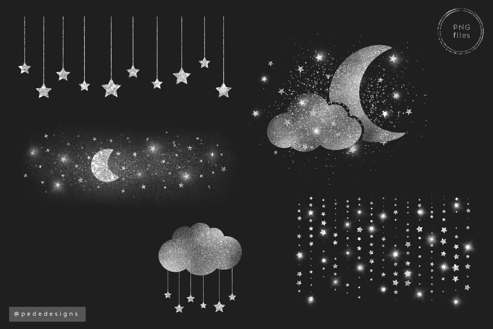 Silver Magical Stars, Star Png, Glitter Clip Art, Mystical Moon ...