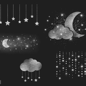 Silver Magical Stars, Star Png, Glitter Clip Art, Mystical Moon ...