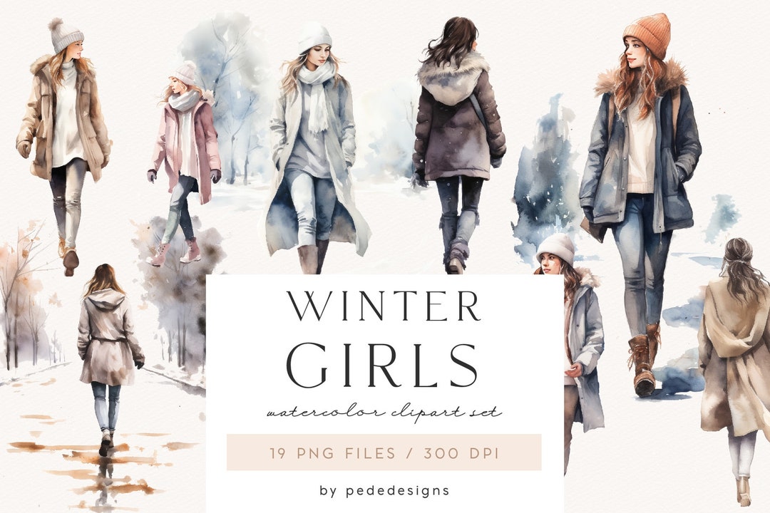 Winter Girls, Watercolor Fashion Clipart, Winter Png Graphics, Fashion ...