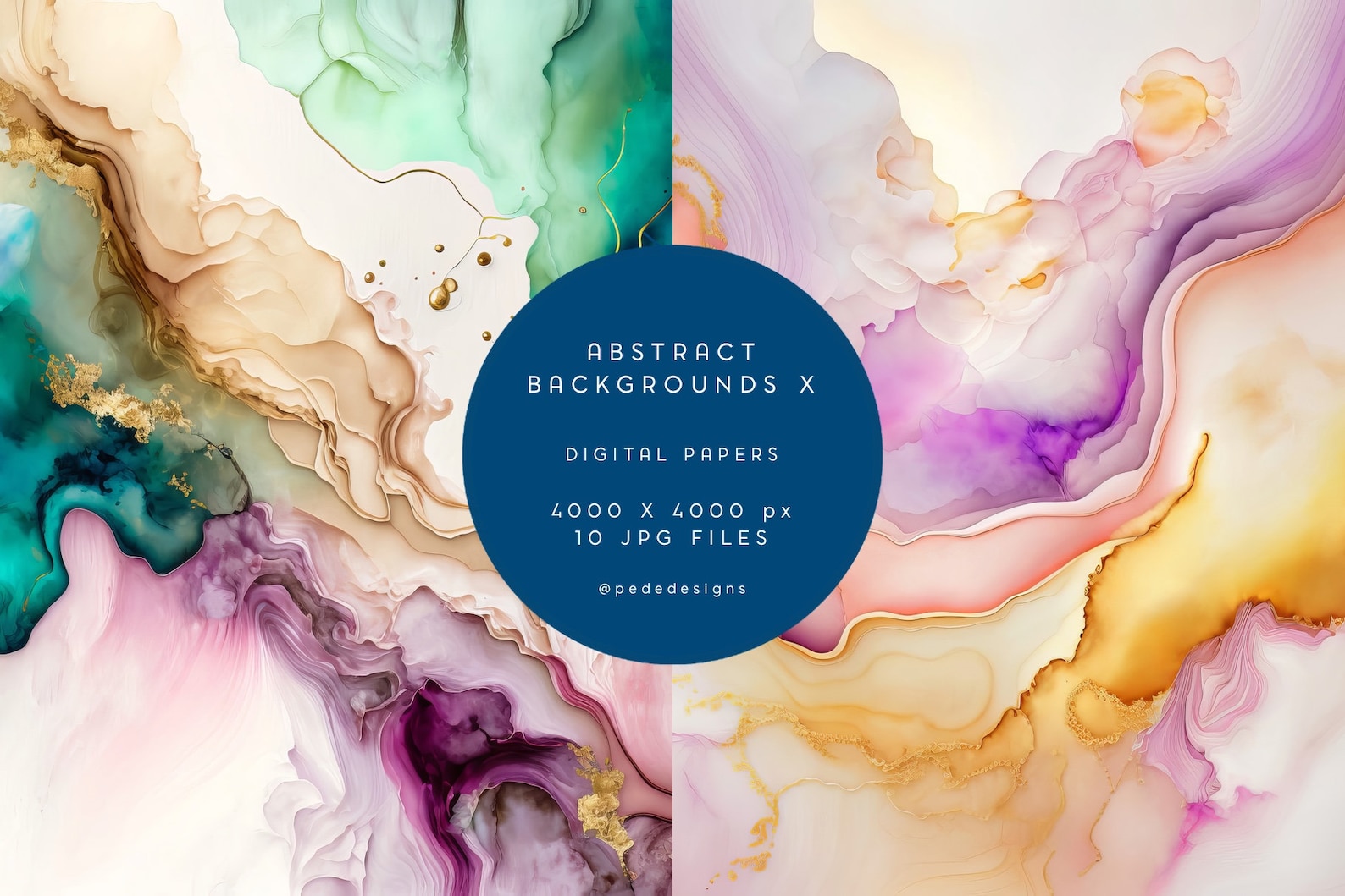 Abstract Backgrounds, Digital Paper Pack, Alcohol Ink Art, Gold, Pastel ...