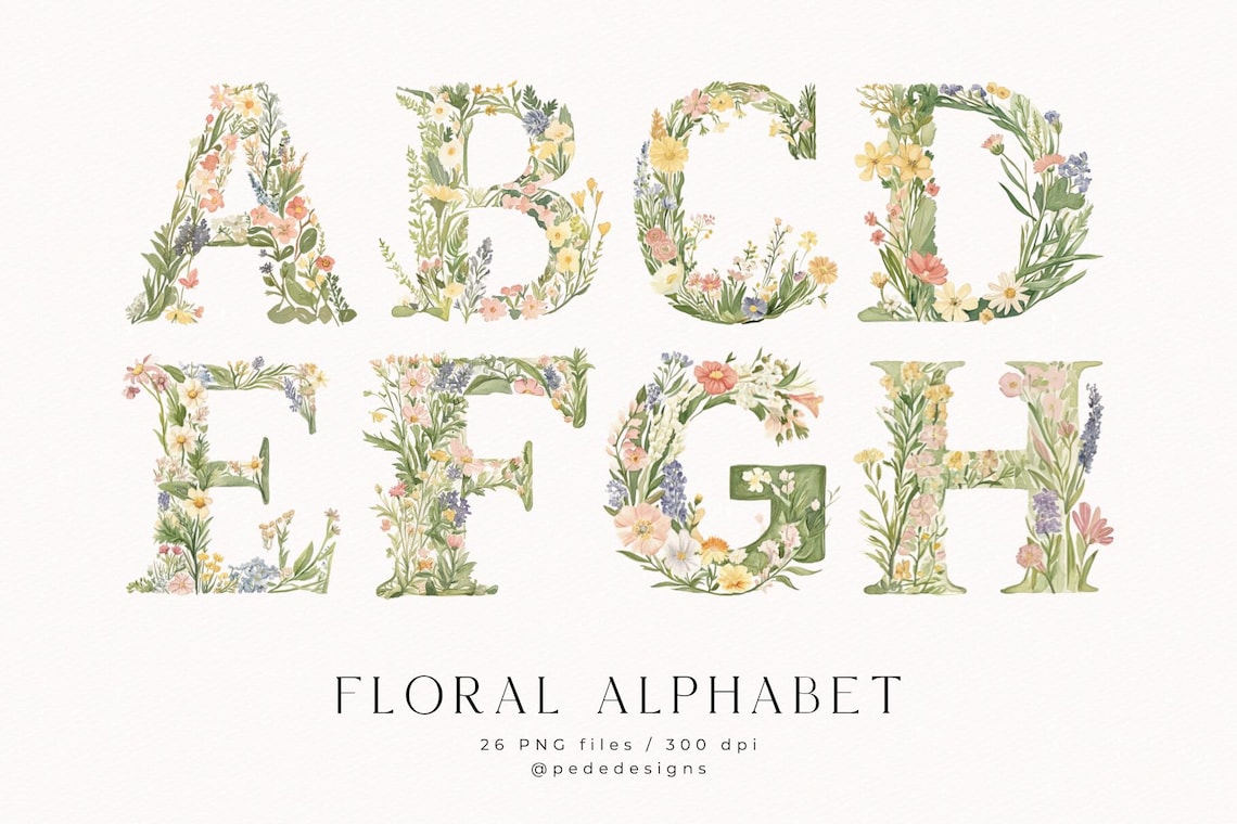 Floral Alphabet Clipart Set, Spring Flowers Clipart, Party, Celebration ...