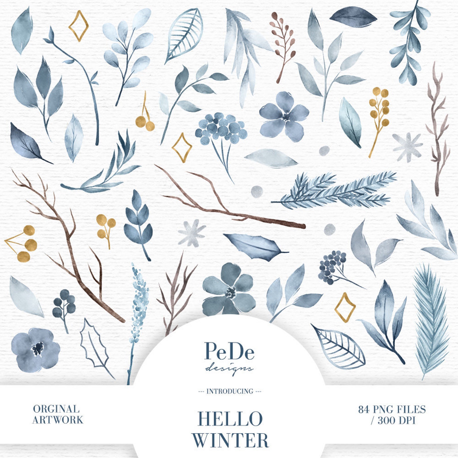 Hello Winter Watercolor Winter Clip Art Winter Floral | Etsy