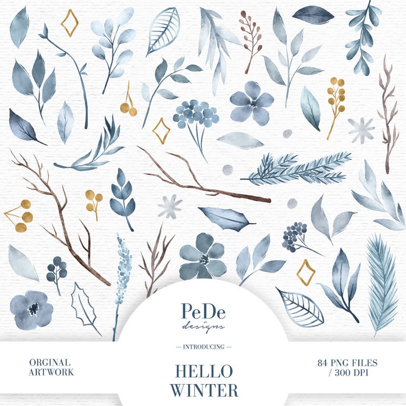 Hello Winter Watercolor Winter Clip Art Winter Floral | Etsy