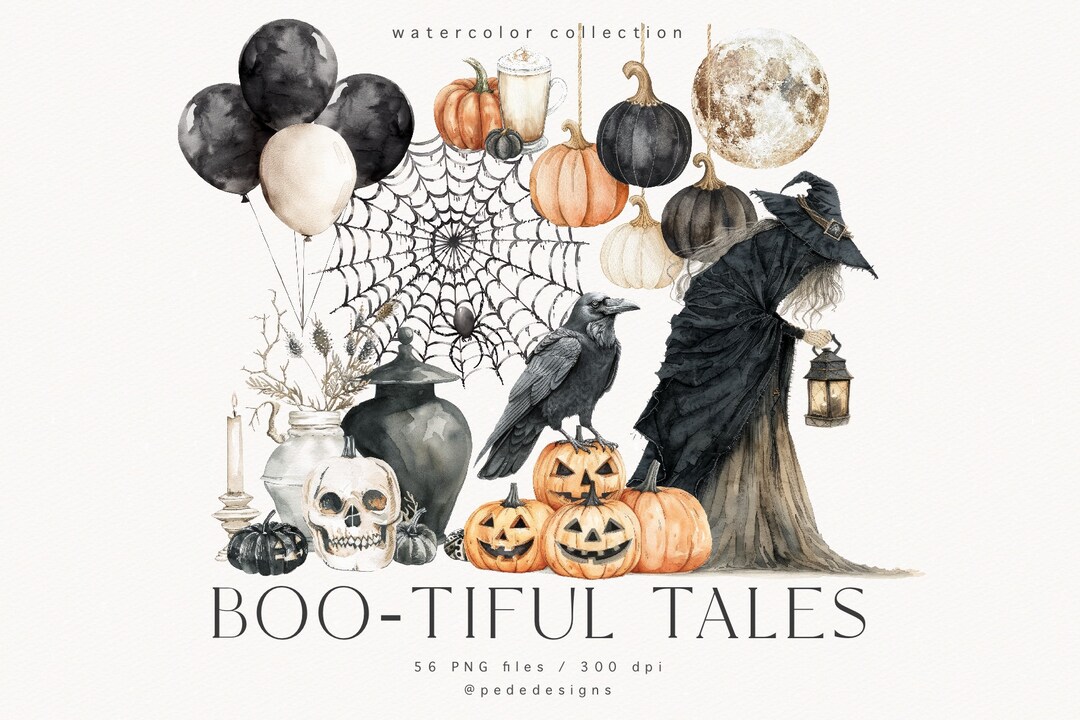 Boo-tiful Tales Clip Art Set, Watercolor Halloween Clipart, Scary ...