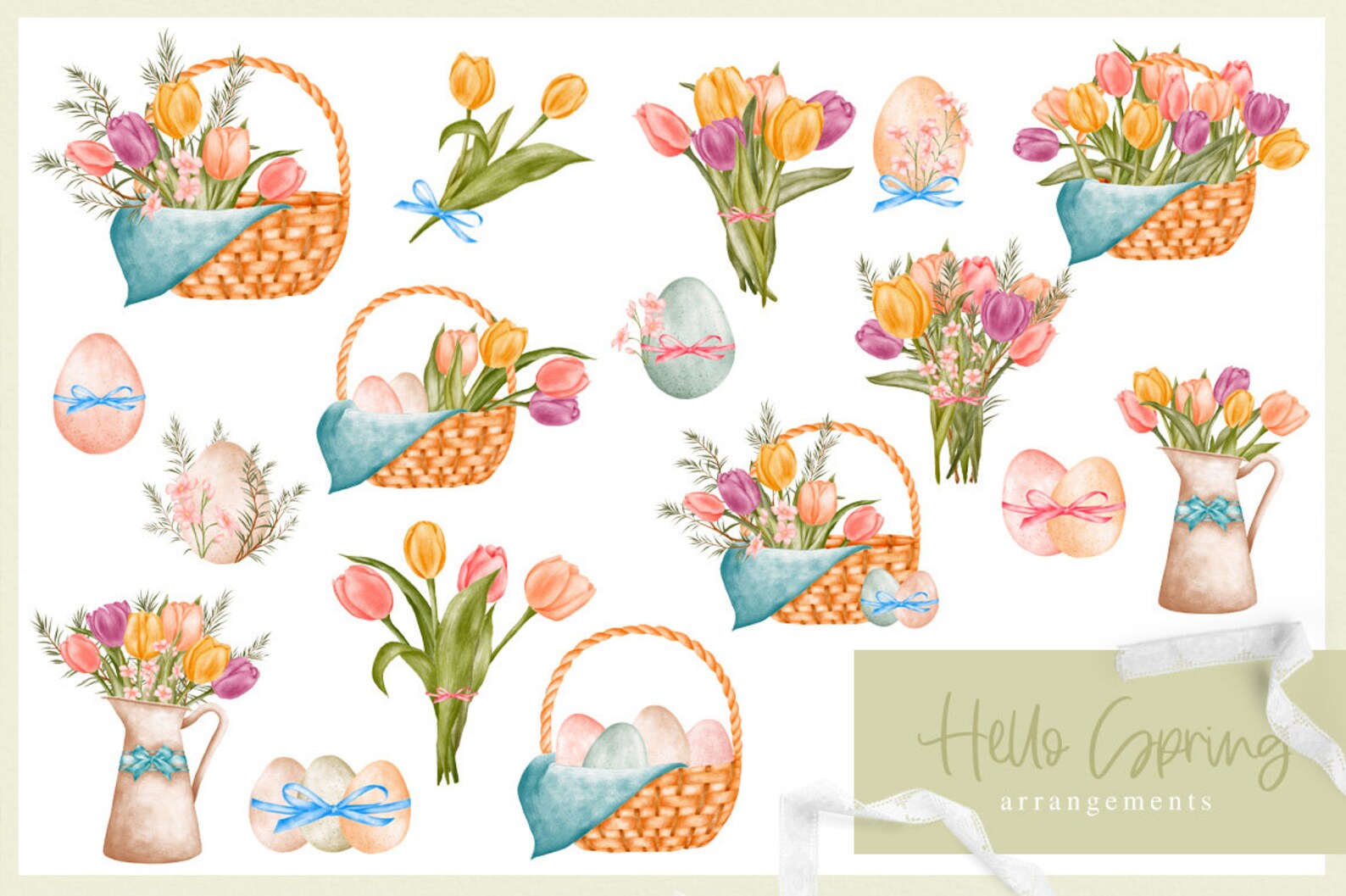 Hello Spring Lovely Collection Spring Cliparts Tulip - Etsy