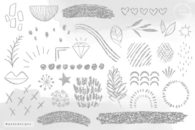 Silver Glitter Design Elements Silver Shapes Png Glitter - Etsy