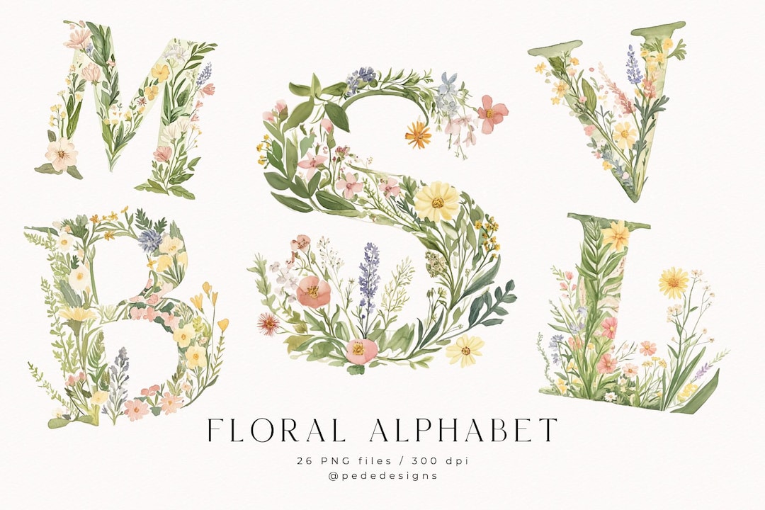 Floral Alphabet Clipart Set, Spring Flowers Clipart, Party, Celebration ...
