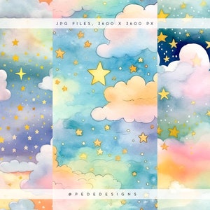 Cute Sky Digital Paper, Nursery Digital Paper Pack, Clouds Printable ...